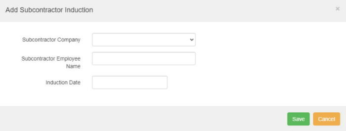 JSA Module - the Subcontractor Inductions section - Hasmate
